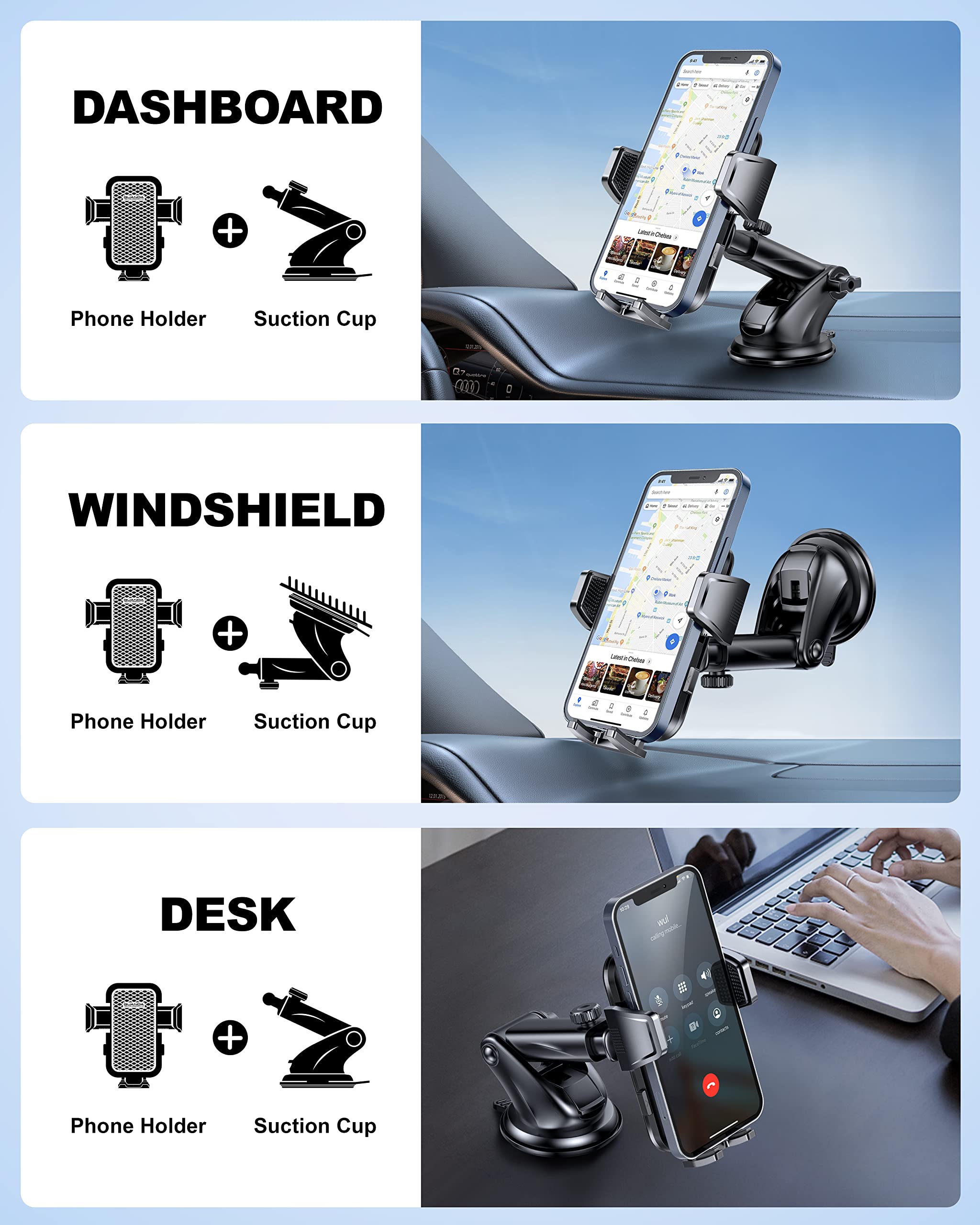 GUANDA TECHNOLOGIES CO., LTD. Car Phone Holder with Strong Suction Cup and Car Phone Mount Vent Clip
