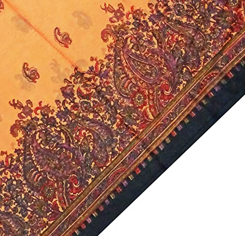 Peegli Vintage Orange Saree Paisley Printed DIY Craft Fabric Poly Silk Sari