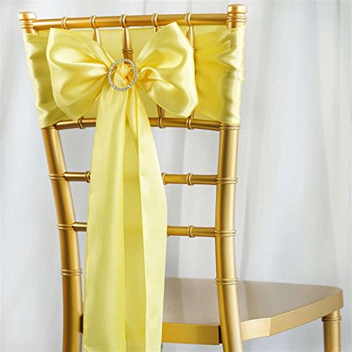 TABLECLOTHSFACTORY 5pcs Yellow Satin Chair Sashes Tie Bows Catering Wedding Party Decorations 6 x106