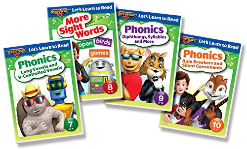 Let’s Learn to Read 10 DVD Collection by Rock ‘N Learn (170 sight words, covers all phonics rules, vowels, consonants, blends, digraphs, practice sections to build reading fluency, 80 downloadable worksheets and more.)