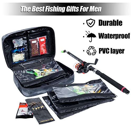 FEIWOOD GEAR Fishing Tackle Backpack with 4 Tackle Boxes+Bait Storage Bag,Saltwater Resistant Soft Bait Binder Bag