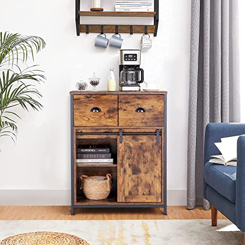 MAISON ARTS Industrial Coffee Bar Cabinet - Sideboard Buffet with 2 Drawers&Sliding Barn Door, Storage Cabinet for Kitchen Dining Room Living Room