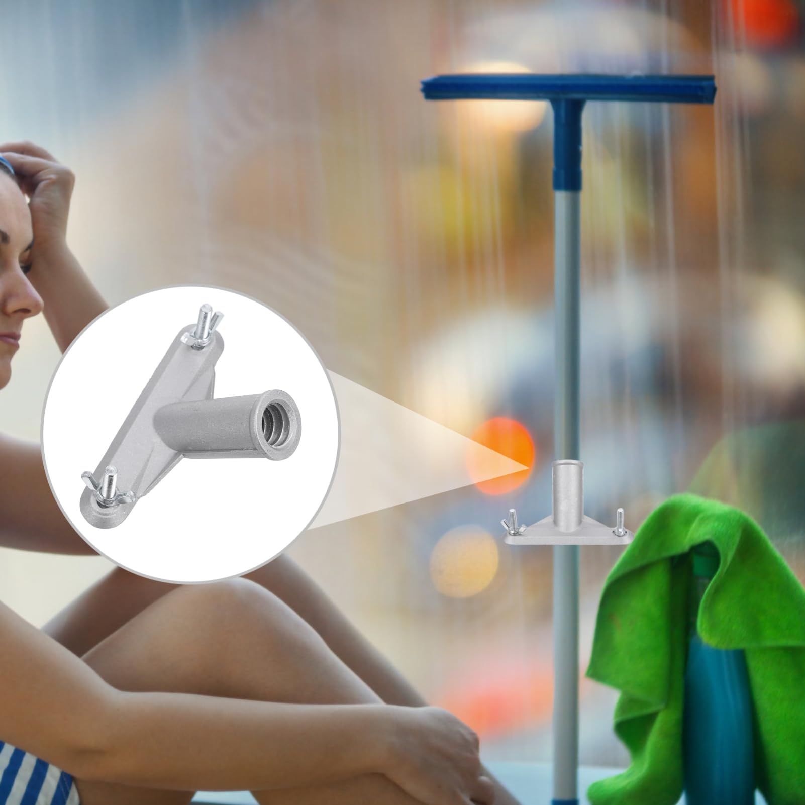 jojofuny Broom Handle Bracket with Broom Handle Adapter and Handle Mounting Brackets, Pole Handle Adapter Broom Head Bracket Connecting