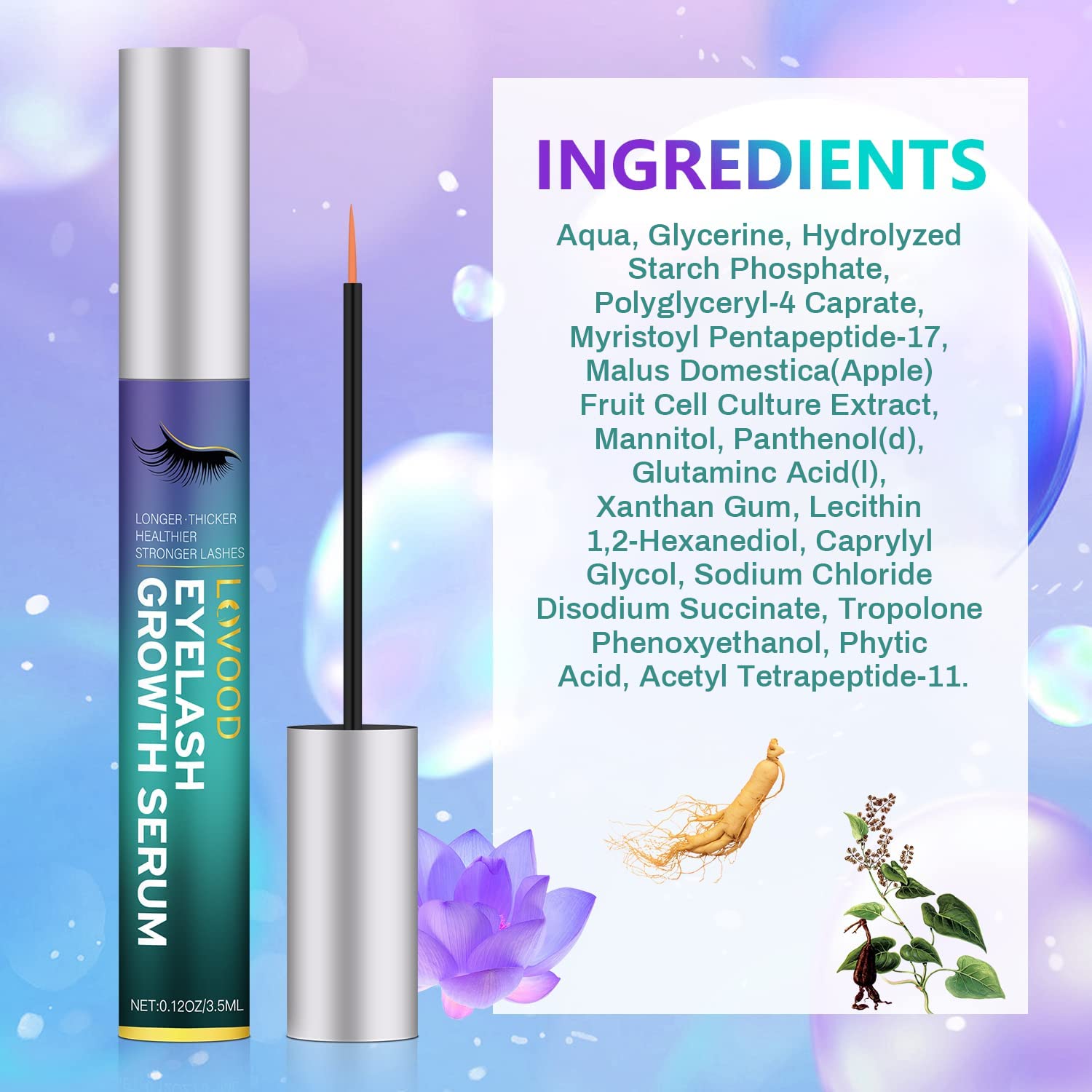 LOVOOD Premium Eyelash Growth Serum Booster, Lash & Eyebrow Enhancer Serum with Biotin & Natural Growth Peptides, Promotes Long Thick Lashes and Brows Irritation Free
