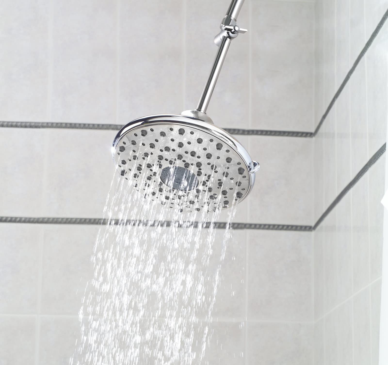 G-Promise Shower Head Extender, 6" Solid Brass Height/Angle Adjustable Shower Arm Extension with Single Locking Joint, Standard 1/2" Thread for Universal Shower Heads (6 inch, chrome)