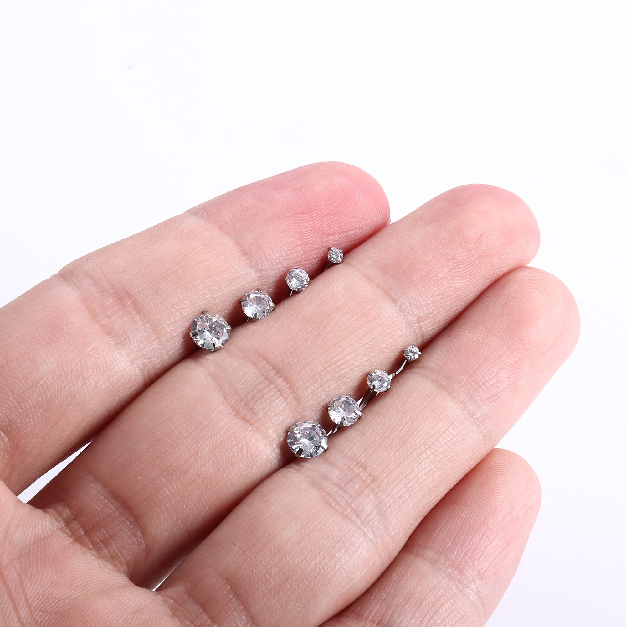 Drperfect 16G Cartilage Earring Stud for Women Men Internally Threaded Double 2MM 3MM 4MM 5MM Round Cubic Zirconia Tragus Helix Piercing Jewelry