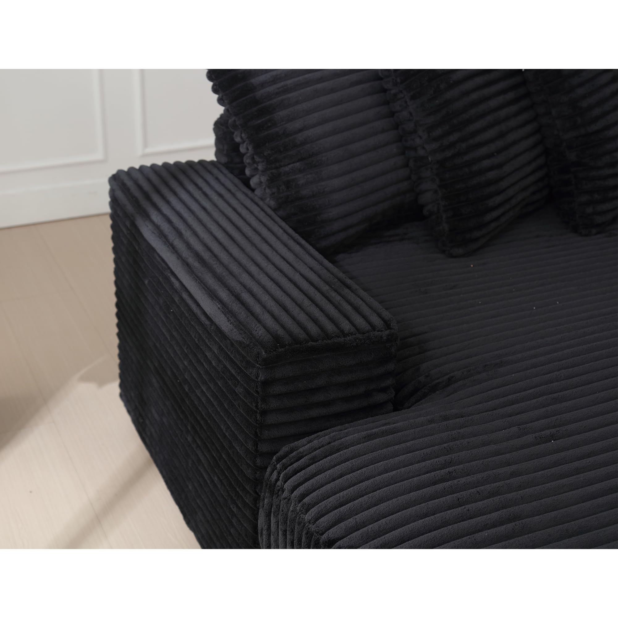 HanStrong Sectional Sofa Couch, 111"x60" L Shaped Comfy Corduroy Upholstered Sofa with Right Chaise & 8 Throw Pillows, Oversized Two-Piece Couches Corner Sofa for Living Room Apartment, Black