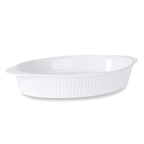 LEETOYI Porcelain 9x13 Large Oval Au Gratin Pans,Baking Dish for Servings, Bakeware with Double Handle for Kitchen and Home (White)