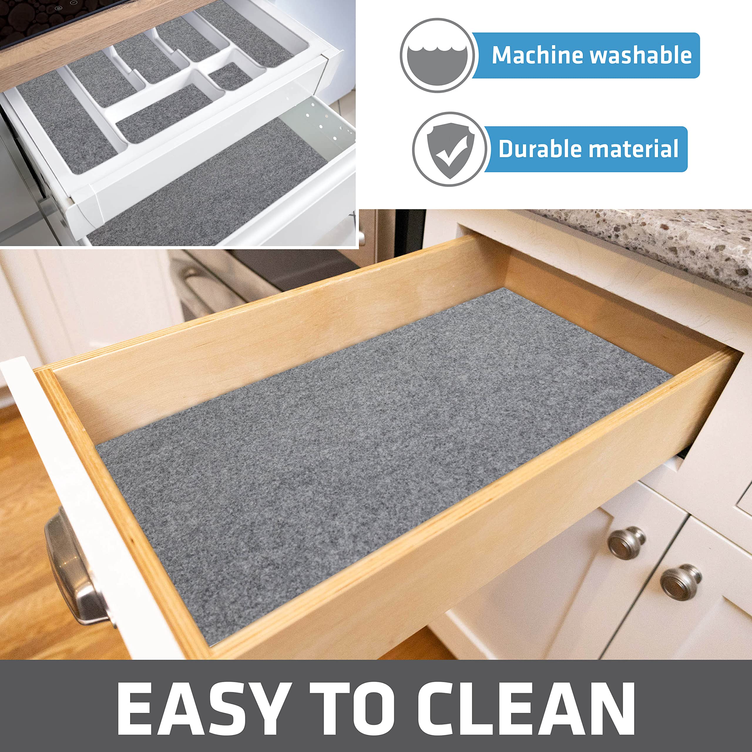 Drymate Premium Luxury Shelf & Drawer Liner, Thick Cushioned Fabric, Non-Adhesive, Absorbent, Waterproof, Slip-Resistant, Liners for Kitchen Cabinets, Cupboards (USA Made)(12βx59β)(2-Pack)(Light Grey)