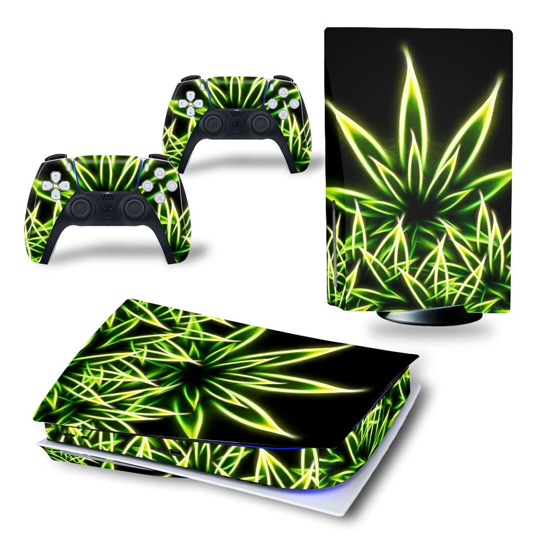 Full Body Vinyl Skin Stickers Wrap Decals Cover for PS5 Disc Edition Console & Controllers (Green Weeds)