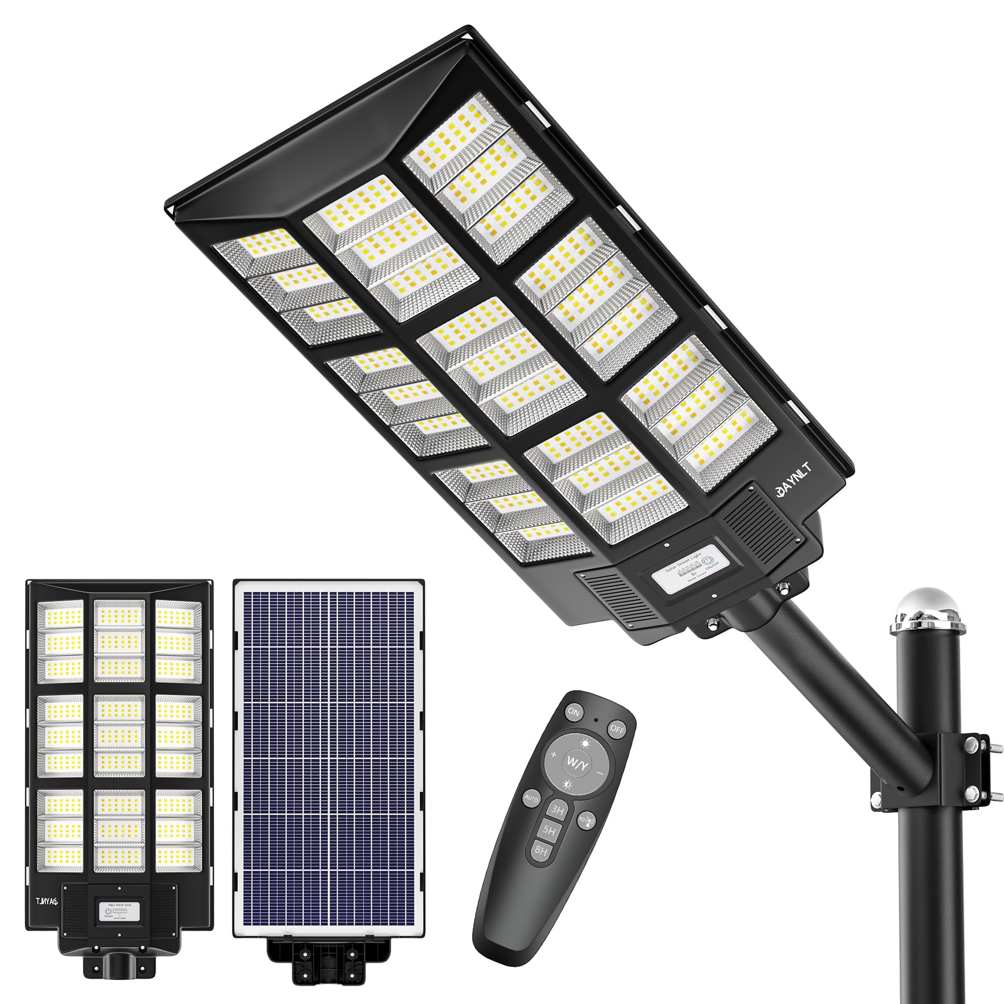 JAYNLT 2PACK 2000W Solar Street Lights Outdoor,200000LM 6500K Solar Parking Lots Lights Dusk to Dawn, IP67 Waterproof Solar Security Lights with Motion Sensor and Remote control for Yard, Path, Garage