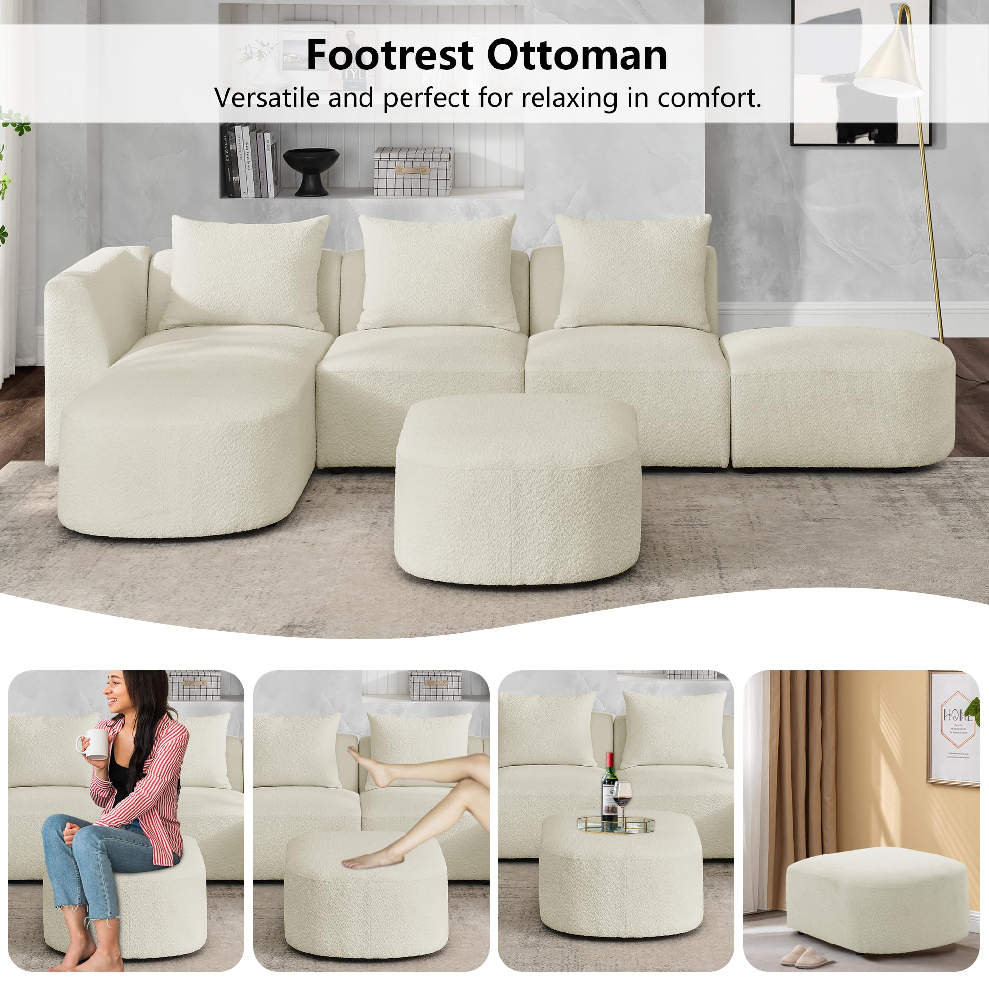 mikibama Modular Sectional Sofa, Modern Minimalist Sherpa U Shaped Couch Set with Two Single Seats and Two Chaises, 117" Comfy Boucle Couches for Living Room, DIY Combination, Black