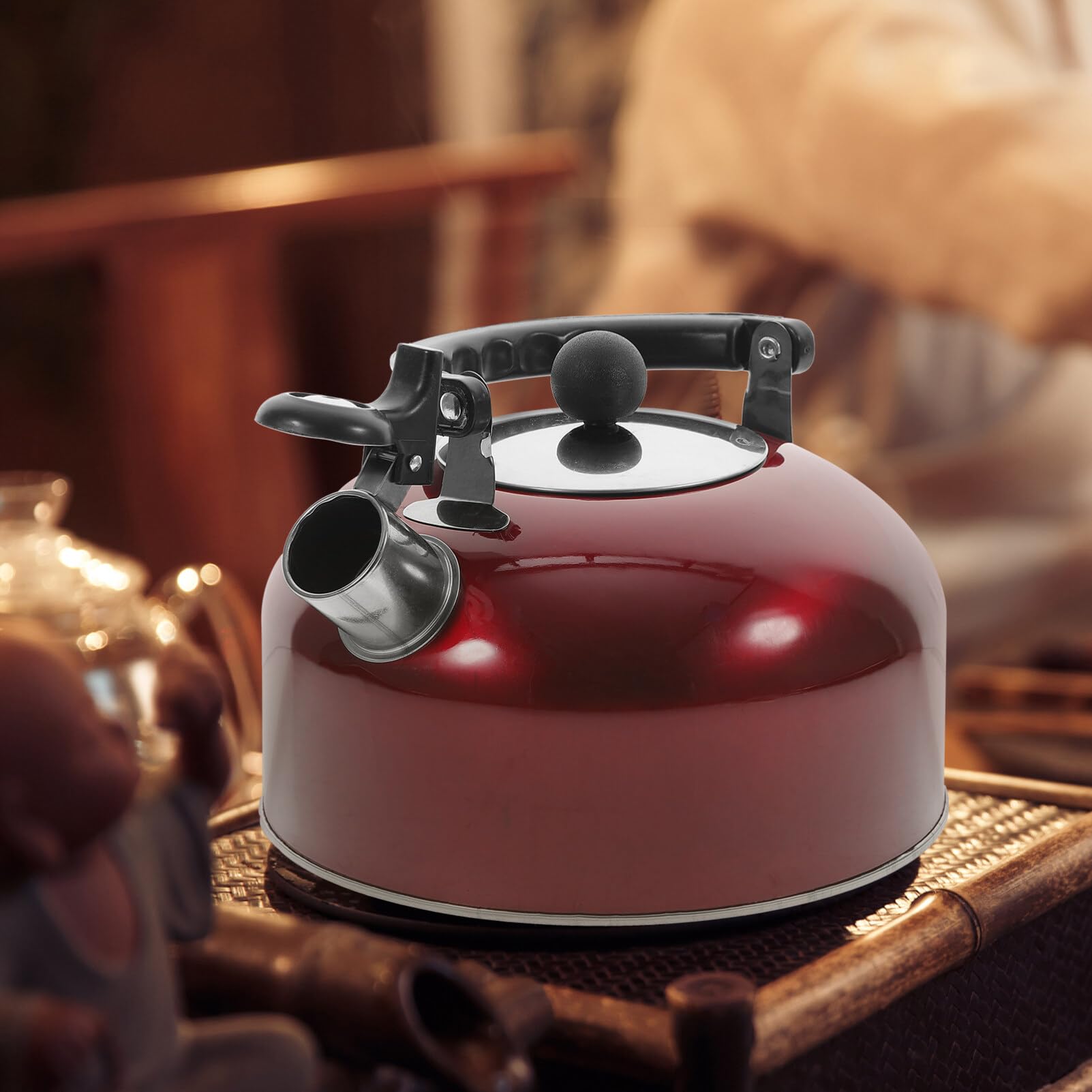 HEMOTON Tea Hemispherical Restaurant Whistling Anti- Coffee Large Red Boiled Stove Camping Espresso Handle Boil Black Kettle Small Boiling Electric with Wine Pot Household Machine Touch