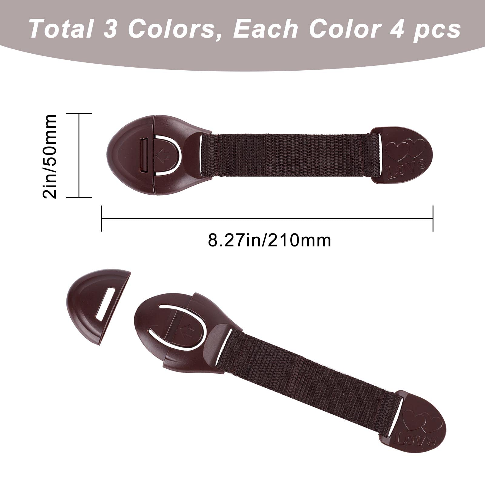 GORGECRAFT 12Pcs 3 Colors Safety Cupboard Locks Adjustable Proofing Cabinet Strap Locks with Adhesive for Cabinets Drawers Dishwasher Toilet Fridge Oven Closet Anti-Trapped Fingers Home Kitchen Tool