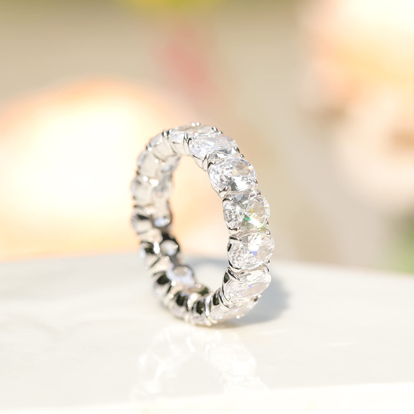 EAMTI Wedding Bands for Women Oval Cut Stackable CZ Cubic Zirconia Engagement Rings Eternity Band Rings Size 6
