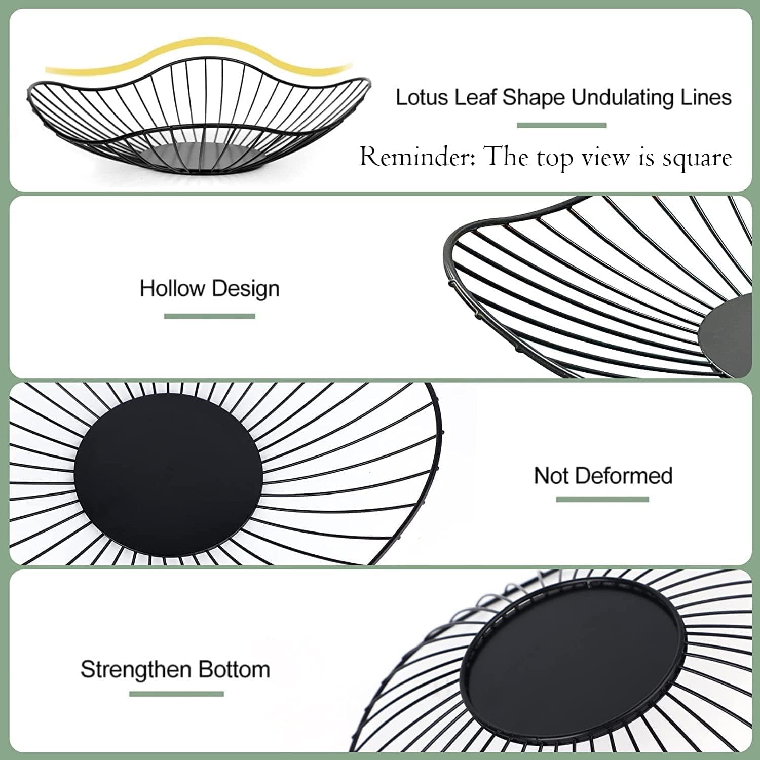 Fodayuse Flat Modern Black Fruit Bowl, Fruit Holder for Fruit and Vegetable Storage, Minimalism Wire Fruit Bowls for Kitchen Counter, Home Decor, Countertop, Table Centerpiece, Black