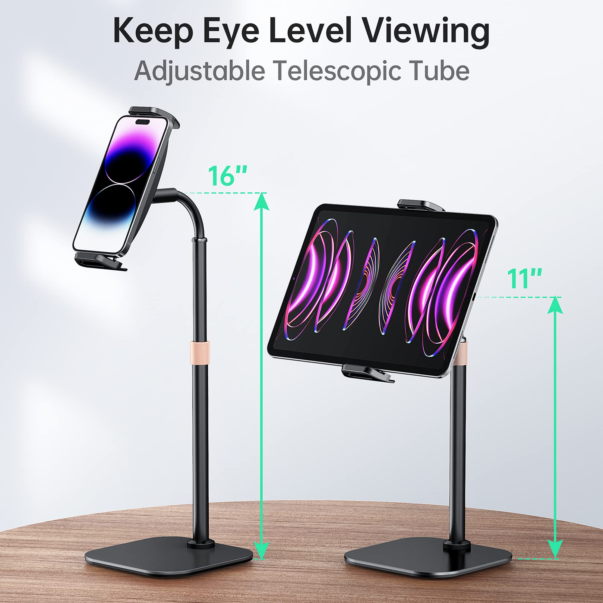 GUSGU Tablet Stand for Desk, Adjustable Height & Upgraded Clamp, Tablet Holder for 5.4”-12.9” Devices, Compatible with iPad Pro/Mini/Air, iPhone, Kindle, Fire HD