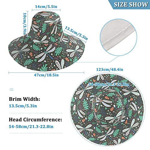 Kigai Acorns and Dragonflies Sun Hat Wide Brim Floppy Beach Hats for Women UV Protection Hat with Chain Strap for Outdoor Summer Camping Hiking