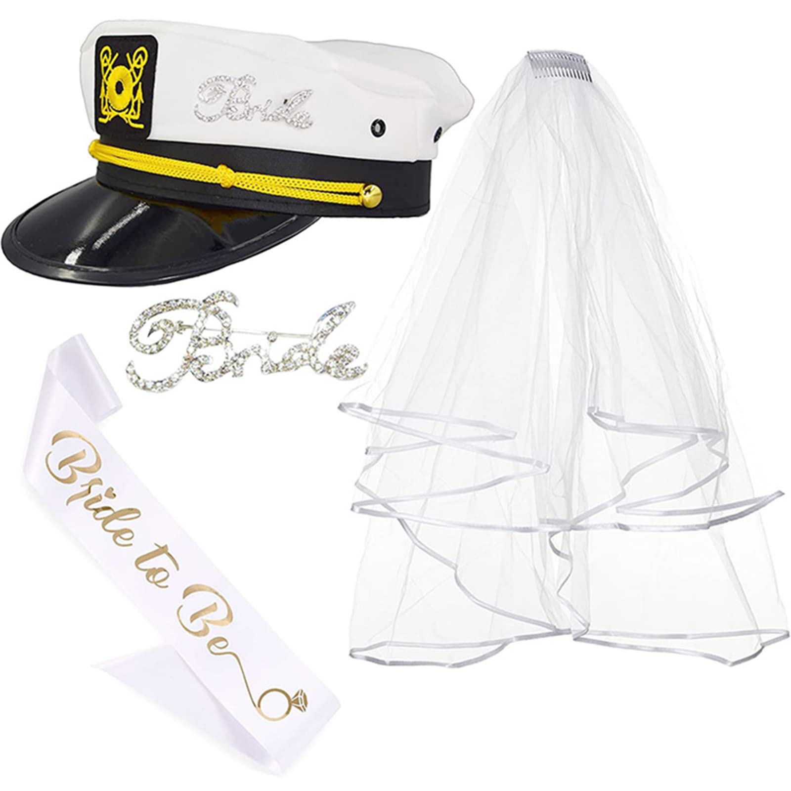 HUIFACAI 3 Pack Bride to Be Set Sash Yacht Hat White Short Veil Bachelorette Party Supplies Bridal Shower Decorations Kits, Pink
