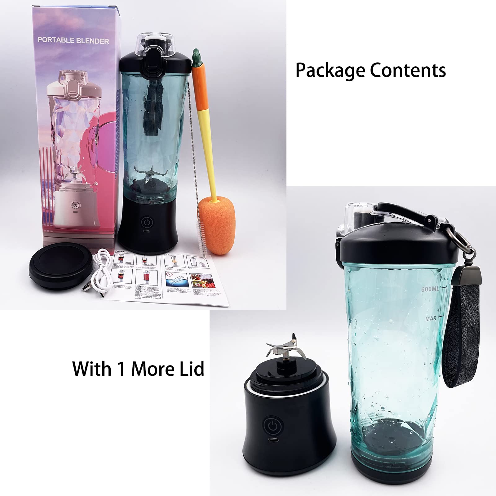FOISONLEE Personal Blender, Portable mini blender,Electric Mini Juicer, Fresh Juice Bottle,600ML 20oz Large Capacity Smoothie Blending Cup.(Black)