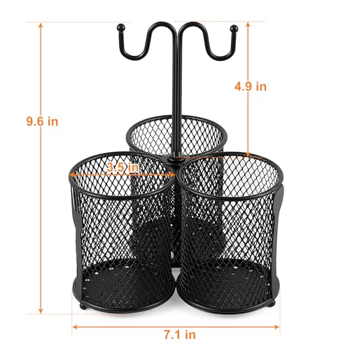 DTICON Utensil Caddy Silverware Cutlery Holder: Kitchen Countertop Flatware Organizer for Party Spoon and Fork Holder Black Basket Outdoor Buffet Camping Picnic Modern Metal Utensils Counter Storage