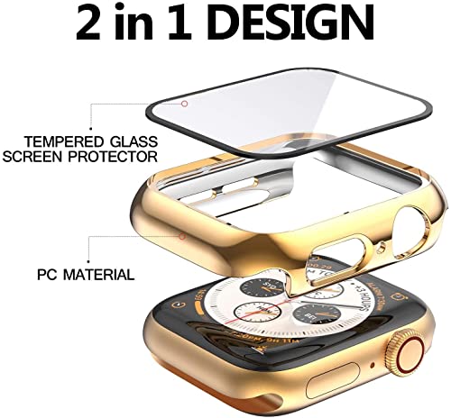 HANKN 40mm Case Compatible with Apple Watch Series 4 5 6 Se 40mm Tempered Glass Screen Protector Case, Full Coverage Shockproof Iwatch Bumper Cover (40mm, Gold)