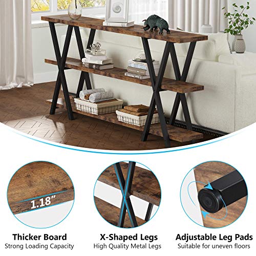 Tribesigns Wood Console Table 70-Inch Long Sofa Table, Farmhouse Entryway Tables Vintage Couch Tables Wooden Hallway Table with 3-Tier Storage Shelving for Living Room Foyer Entrance, Rustic Brown