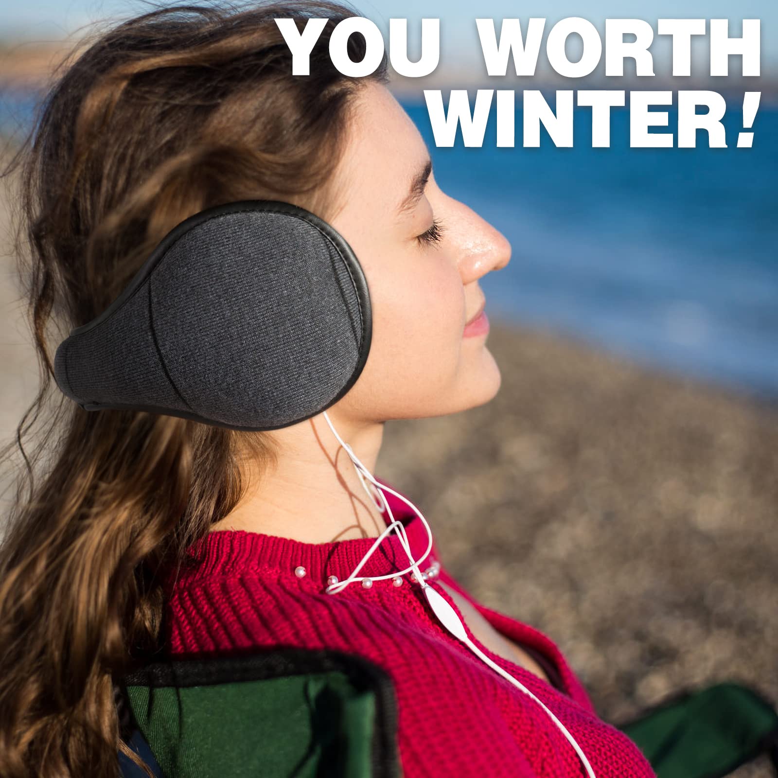 Ear Muffs for Winter Men Women, Fleece Ear Warmer for Cold Weather, Behind the Head Adjustable Foldable Earmuffs