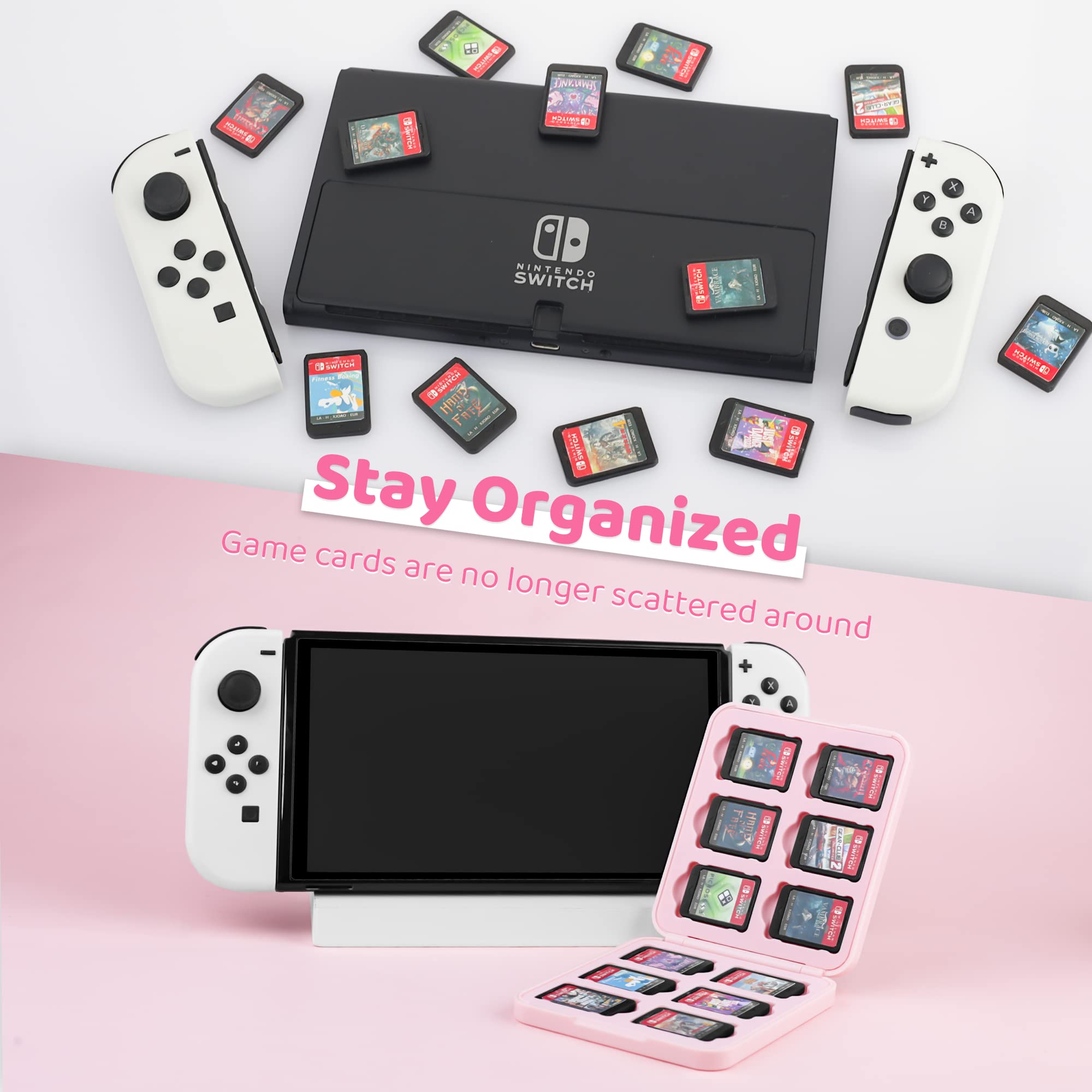 FUNDIARY 12 Game Card Slots Storage Case for Nintendo Switch and Switch OLED, Cute Girl Pattern Magnetic Game Card Holder for Switch, 12 SD Card Cartridge Case with Soft Silicone Lining
