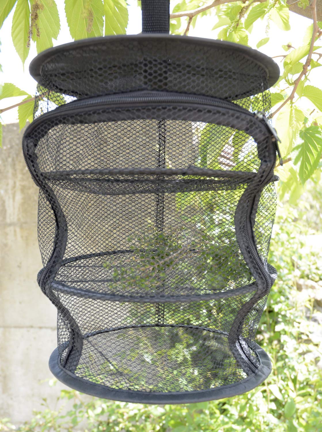 Natural Buy 9 Inch 3 Level MICRO Hanging Dry Net Indoor/Closet Drying Rack for Herbs, Organizer, Freshner - Black Mash Screen with Top-to-Bottom Zipper - Apartment Size with Zipped Storage Pouch