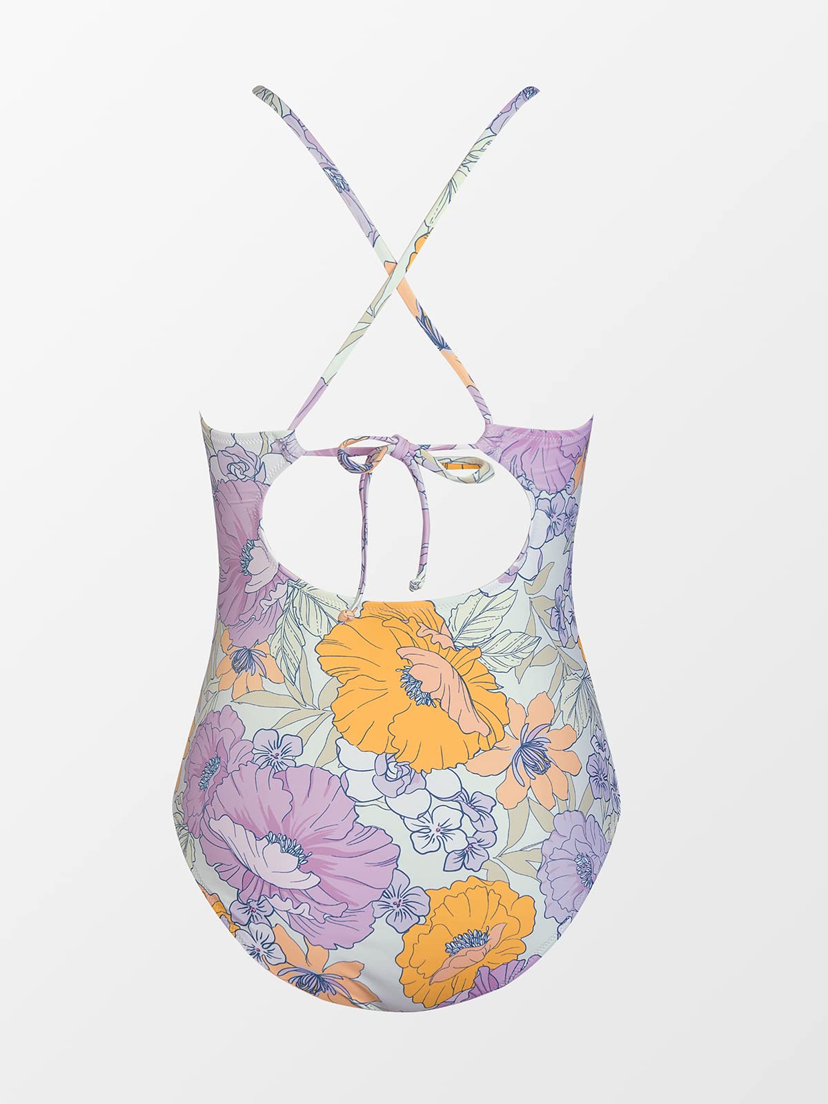 CUPSHE Women Swimsuit One Piece Tummy Control Ruched Self Tie Cutout Floral Bathing Suit, M Lavender