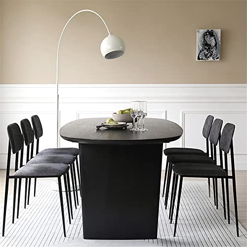 NIUYAO Modern Solid Oval Table with Double Pedestal, Natural Black Wood Top Table Simplicity Wabi-sabi Style Furniture for Dining Room Kitchen Leisure Coffee Table -55" L x 27.5" W x 29.5" H