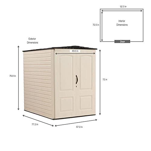 Rubbermaid Large Plastic Vertical Resin Weather Resistant Storage Shed, 5 x 6 Ft., Sandstone, for Garden/Backyard/Home/Pool/Bikes/Lawn Mowers