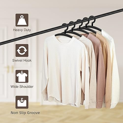 Trrcylp 10 Pack Heavy Duty Plastic Hangers 25lb Capacity Swivel Hook Clothes Hanger Wide Shoulder Non Slip Thick Coat Hanger Black