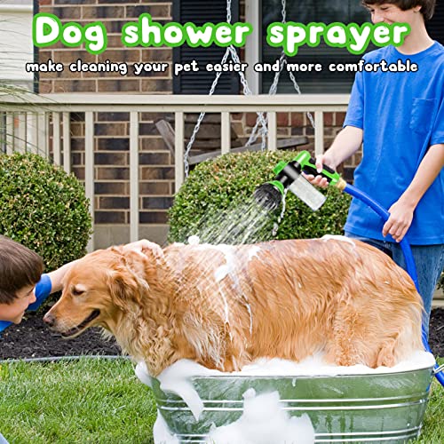 GINDOOR 6 Pieces Pet Bathing Tool Set Include Hose Spray Nozzle Livestock Foamer Soap Dispenser with Connectors and Dog Rubber Comb Brush, Dog Bathing Sprayer for Pets Showering …
