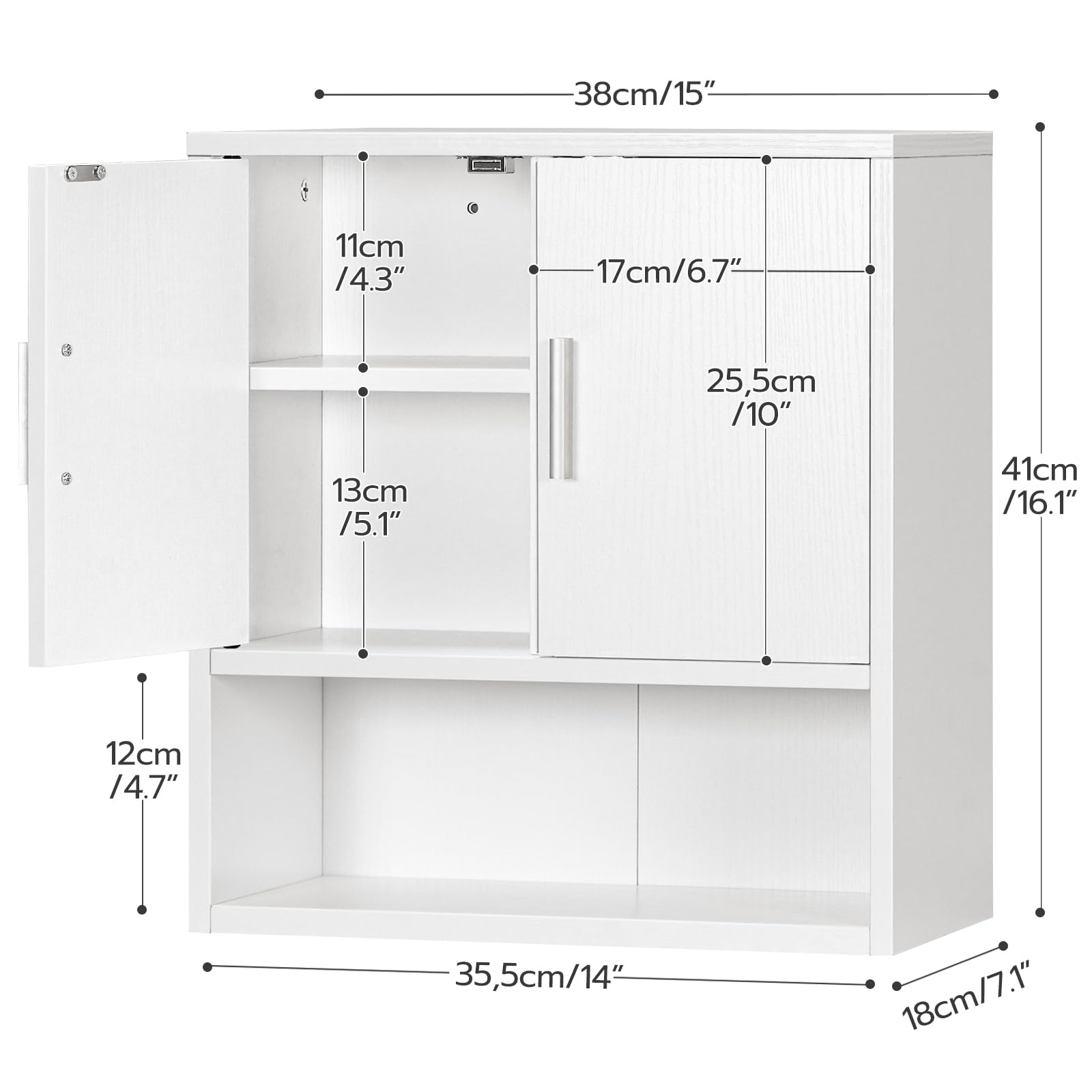 HOOBRO Medicine Cabinet, Bathroom Cabinet Wall Mounted, 15 x 7.1 x 16.1Inches, 3 Hidden Compartments, for Bathroom, Bedroom, Kitchen, White WT48CW01
