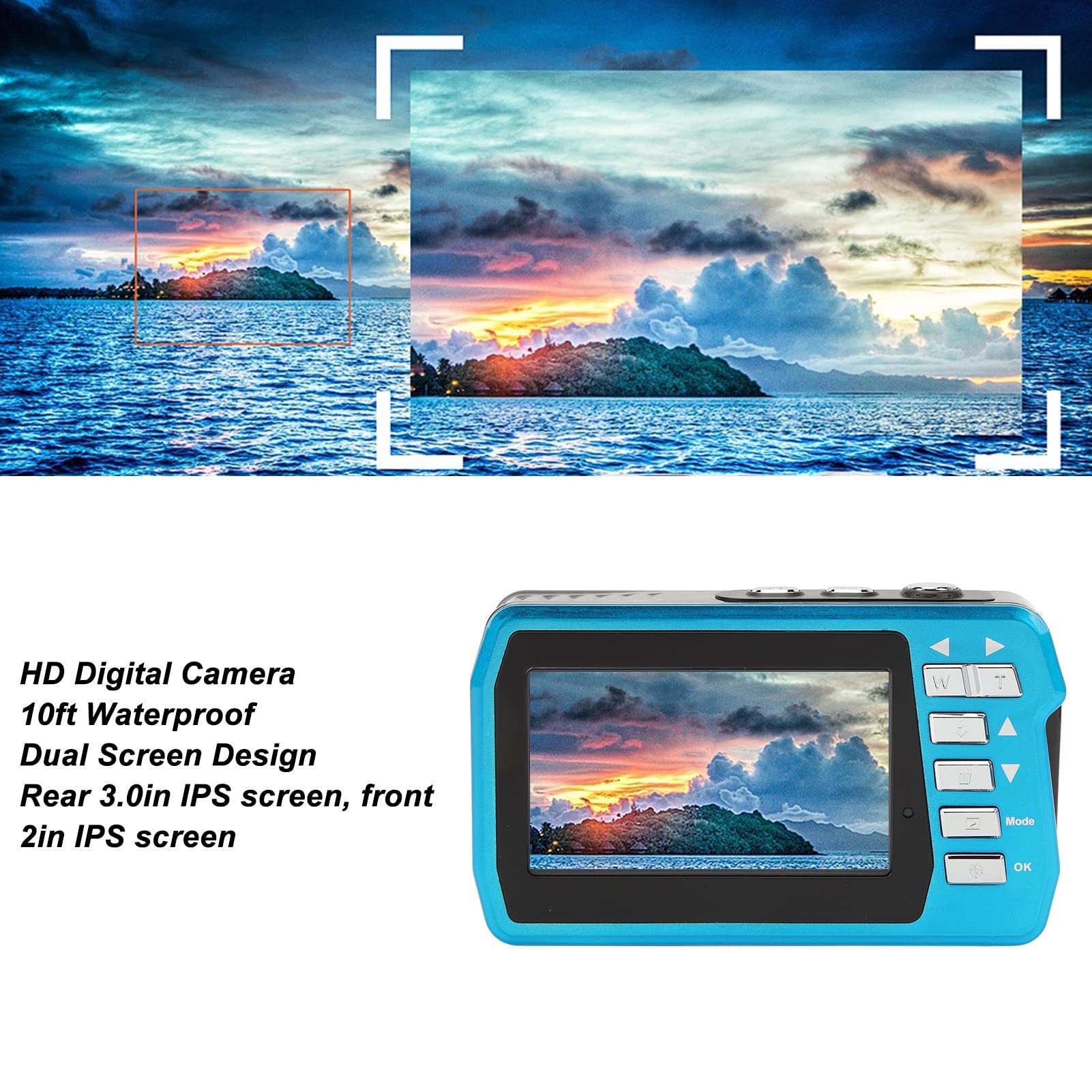 Dual Screen Digital Camera, 4K 30Fps 56MP 18X Video Recording Camera Built in Microphone, Dual Screen, Continuous Shooting, 10ft Waterproof, with 1700mAh Battery