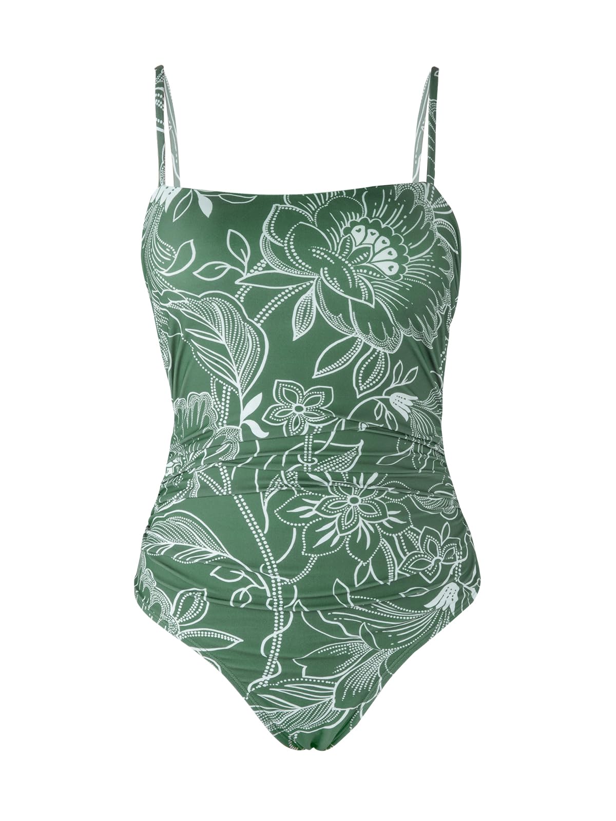 CUPSHE Women Swimsuit One Piece Bathing Suit Square Neck Cutout Back Tummy Control with Adjustable Spaghetti Straps, M Green Floral