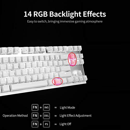 HUIOP CK82 Mechanical Keyboard 87 Keys RGB Gaming Keyboard with OUTMU Blue Switch Keys N-Key Rollover White