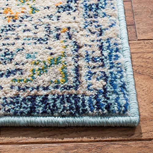 SAFAVIEH Madison Collection Area Rug - 10' x 14', Navy & Grey, Boho Chic Medallion Distressed Design, Non-Shedding & Easy Care, Ideal for High Traffic Areas in Living Room, Bedroom (MAD452M)