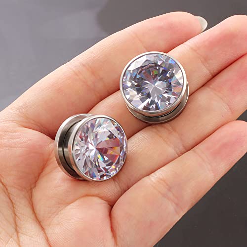 Earblity 00g (10mm) With Drill Screw Piercing Ear Tunnels Plugs 316 Stainless Steel Hypoallergenic Silver Ear Gauges Body Jewelry Expander 2PCS