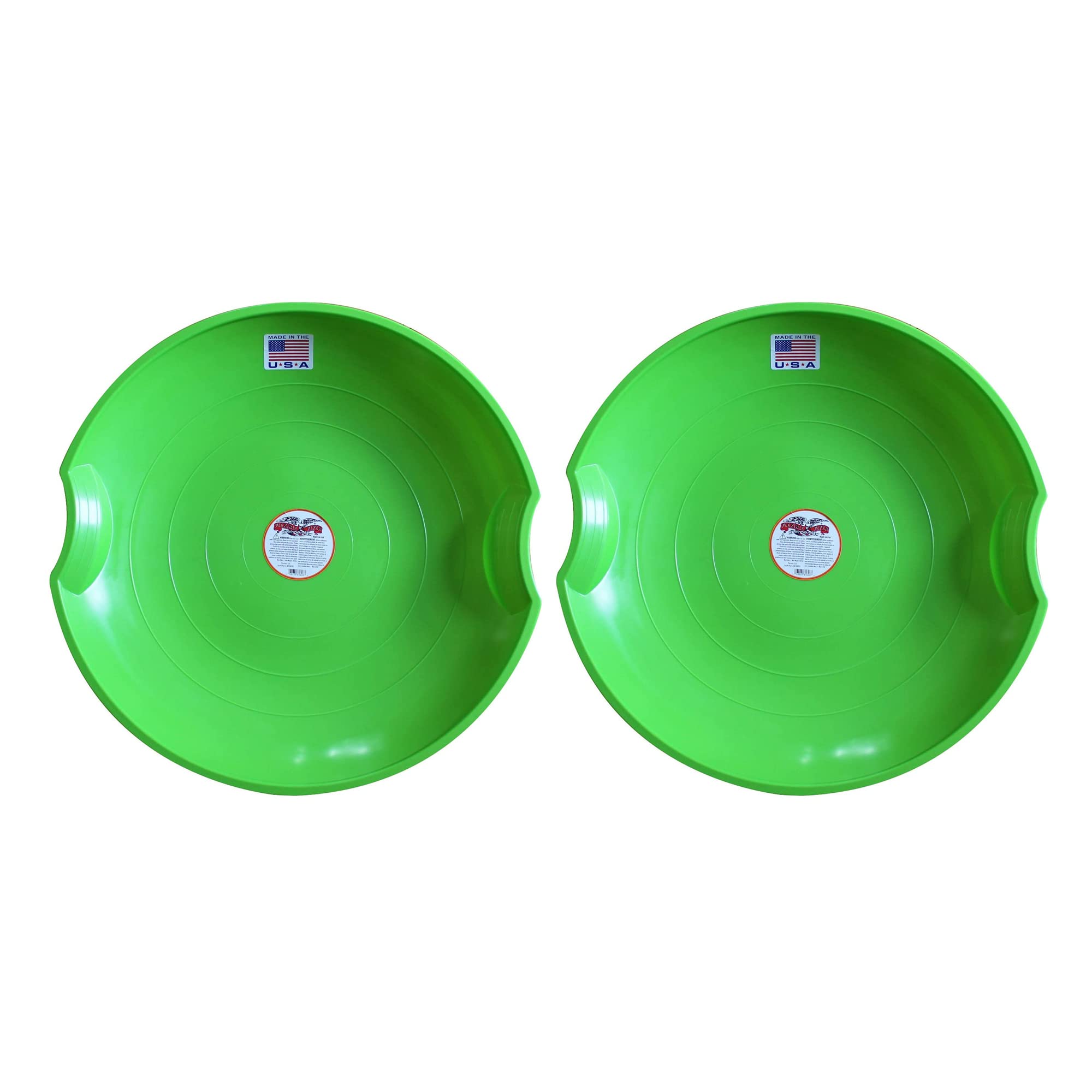 Flexible Flyer Paricon 626-G Round Flying Saucer Disc Racer Polyethylene Snow Sled Toboggan, for Ages 4 and Up, 26 Inch Diameter, Green (2 Pack)