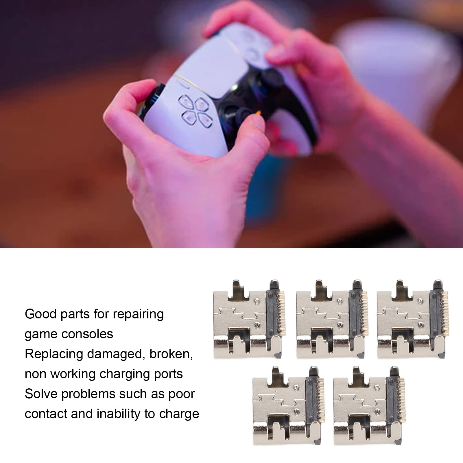 DAUERHAFT Gamepad Charging Socket, Game Handle Power Charging Port Type C Interface Precise Cutout Replacement for Controller