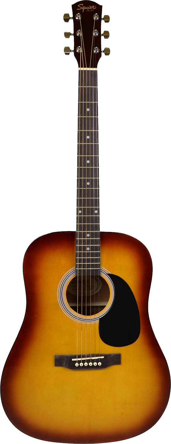 Fender Squier Dreadnought Acoustic Guitar - Sunburst Bundle with Gig Bag, Tuner, Strap, Strings, Winder, Picks, Lessons, and Austin Bazaar Instructional DVD