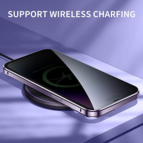 Jonwelsy Anti Peeping Case for iPhone 14 Pro Max, 360 Degree Front and Back Privacy Tempered Glass Cover, Anti SPY Screen, Anti Peep Magnetic Adsorption Metal Bumper for iPhone 14 Pro Max (Purple)