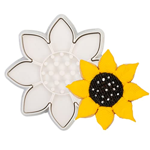 Flycalf Sunflower Cookie Cutters Flower with Plunger Stamps Holiday PLA Baking Accessories Cutter Molds Decorative Party 3.5" Kitchen Cake Supplies