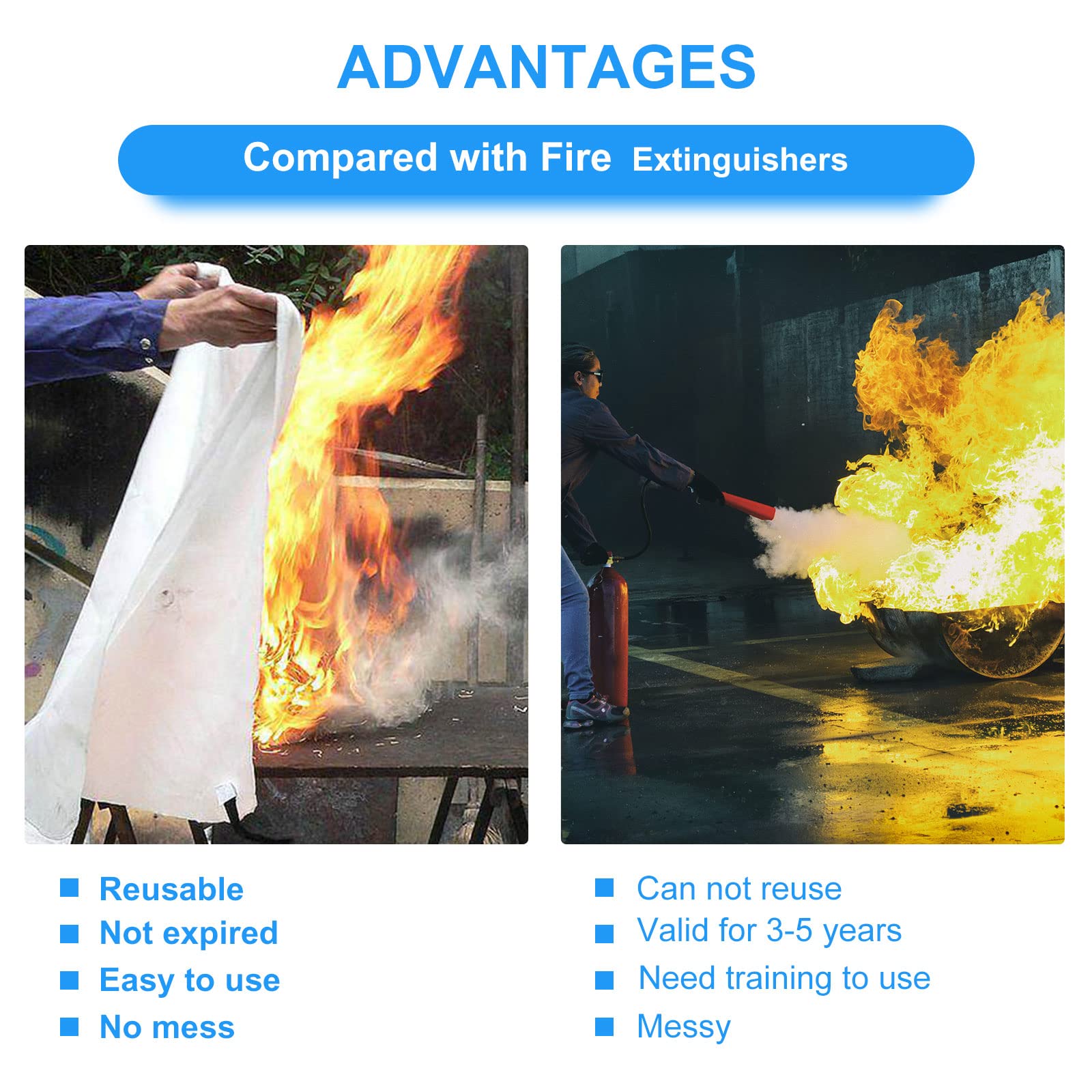 Jeagou Emergency Fire Blanket for Kitchen and Home, 2 Pack 39.37β x 39.37β Fiberglass Fire Safety Blankets for Survival, Suppression Fire Retardant Blanket for People