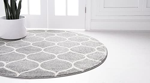Rugs.com Lattice Frieze Collection Rug β 3' Round Light Gray Medium Rug Perfect for Kitchens, Dining Rooms