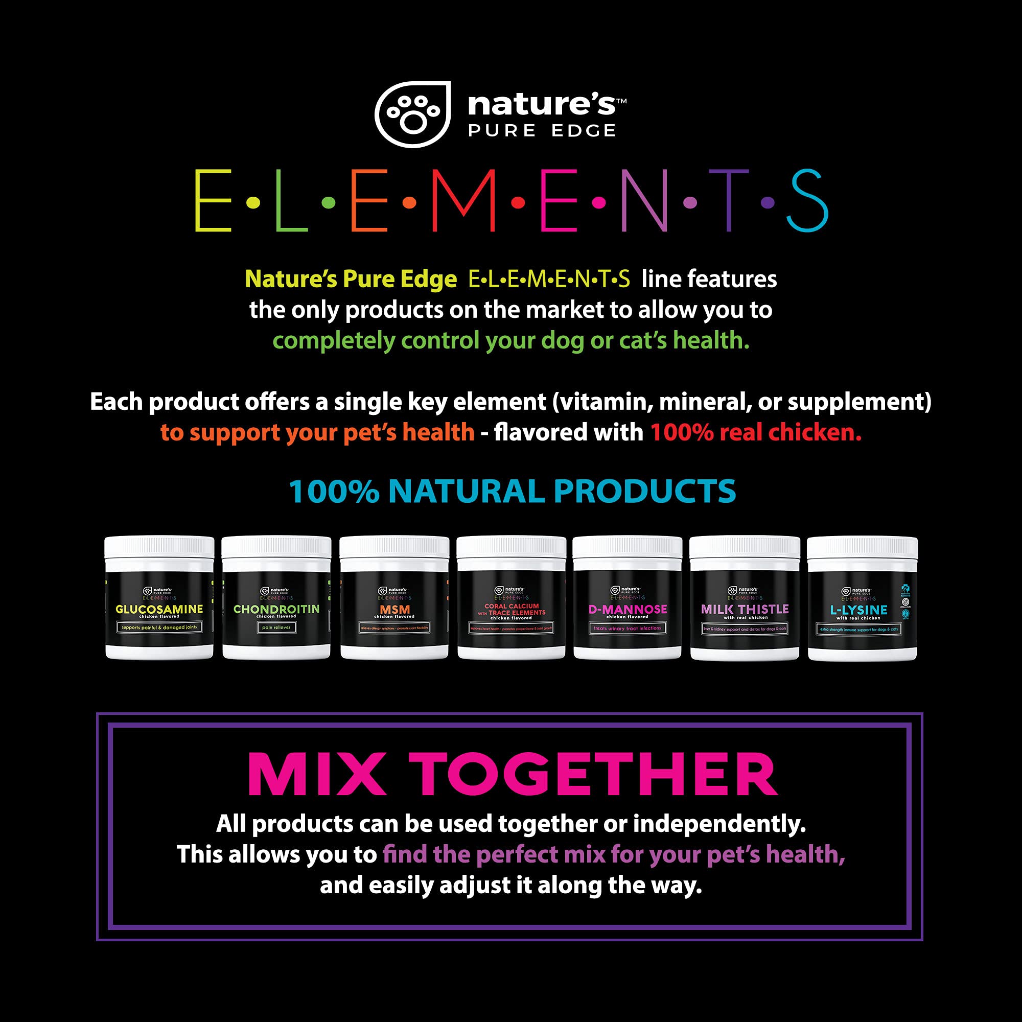 Nature's Pure Edge Original Extra Strength Glucosamine Dog and Cat Supplement Flavored with Real Chicken. Treats Painful and Damaged Joints. 170 gram Jar.