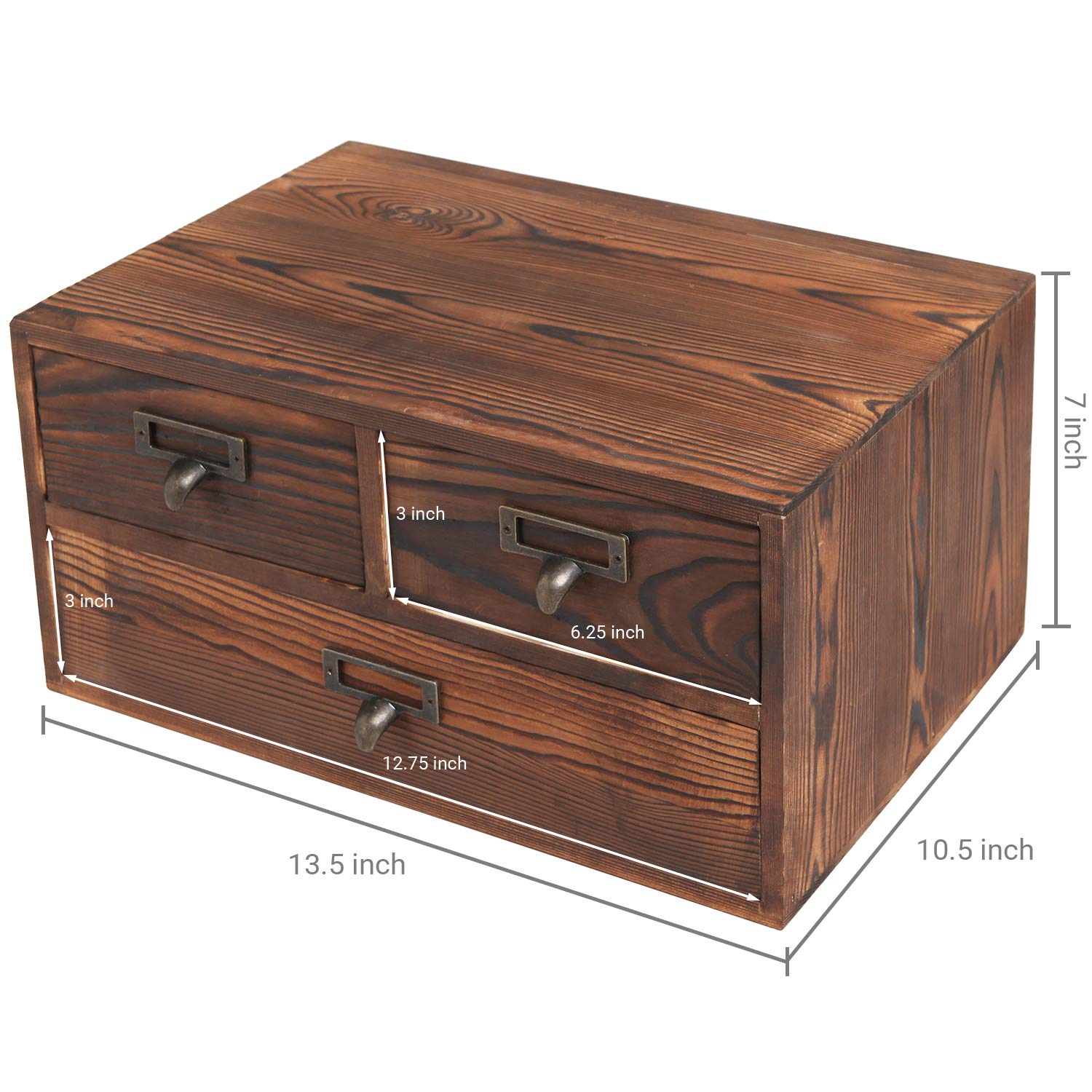 MyGift Wooden Desk Organizer with Drawers, Dark Brown Wood Desktop Storage Cabinet with 3 Drawers for Office Supplies, Sewing Kits and Accessories